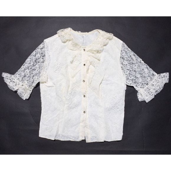 Victorian | Tops | Vintage Victorian Lace Blouse Womens 36 Ivory Button ...